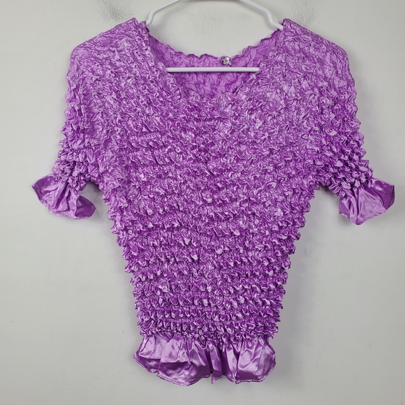 Tops | Y2k Stretchy Popcorn Top Satin Feel Lavender Purple 9s Y2k ...